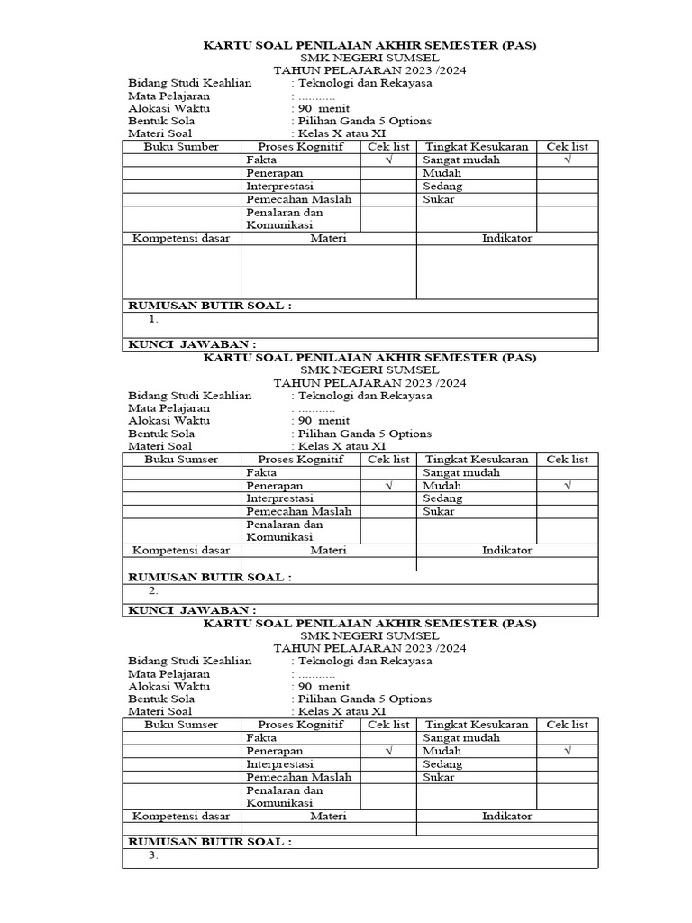Master Kartu Soal Pas X Dan Xi | PDF | Komputer