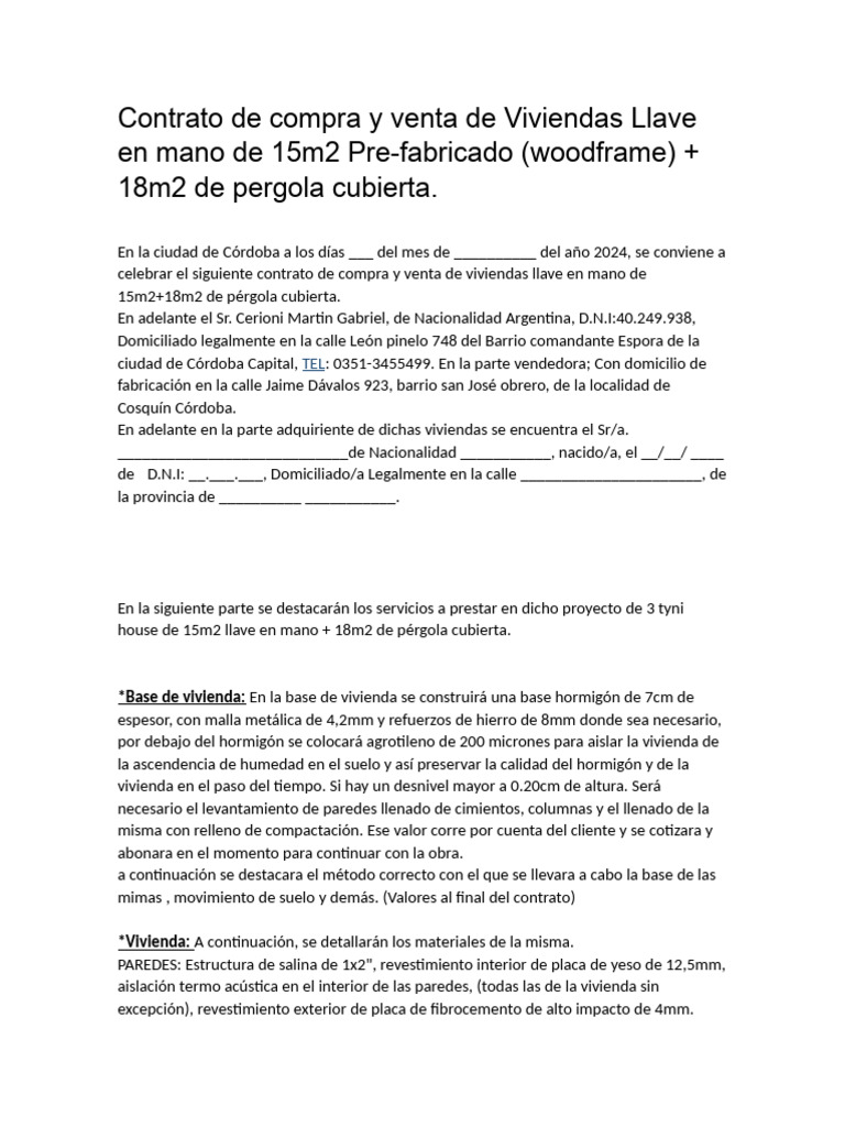 Contrato 15m2 Llave en Mano +18m2 de Pergola Angeles y Charlie 1 | PDF | Baño