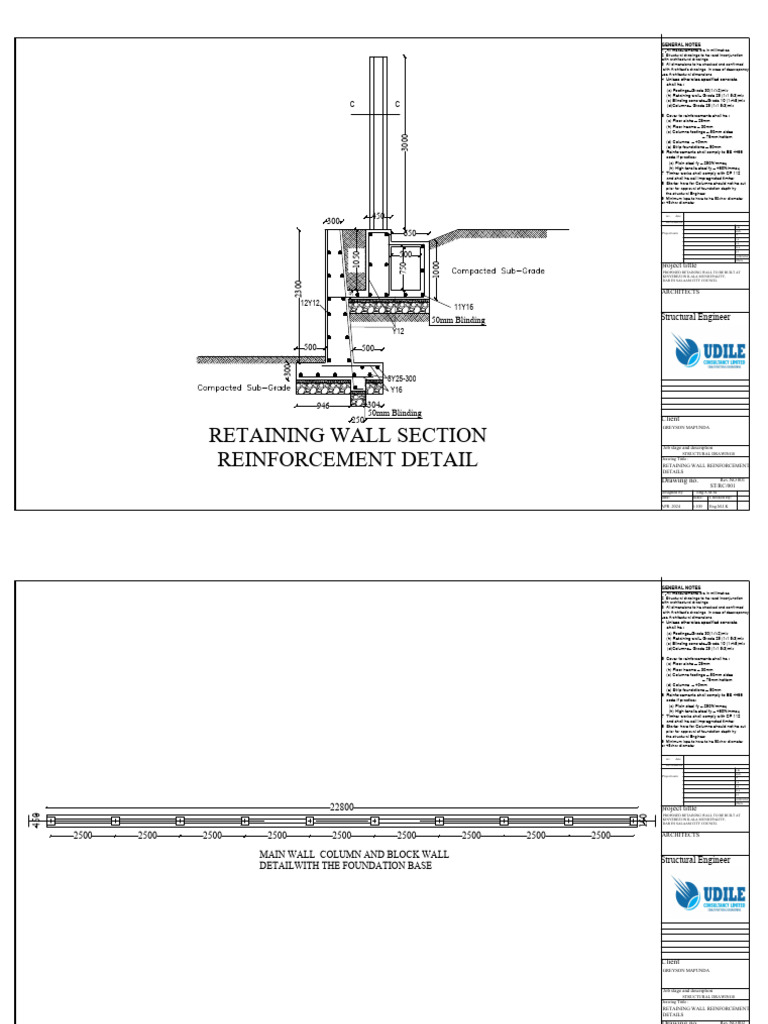 MR Greyson Mapunda Retaining Wall Reinforcement Details | PDF | Architectural Design | Architecture