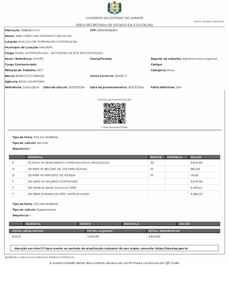 Julho Contra Cheque | PDF