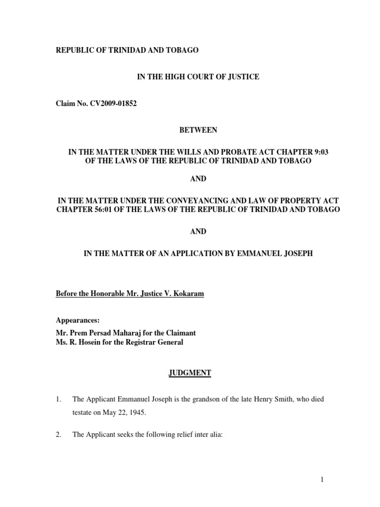 Kokaram Judgement On Interpretation of Terms in Will - CV - 09 ...