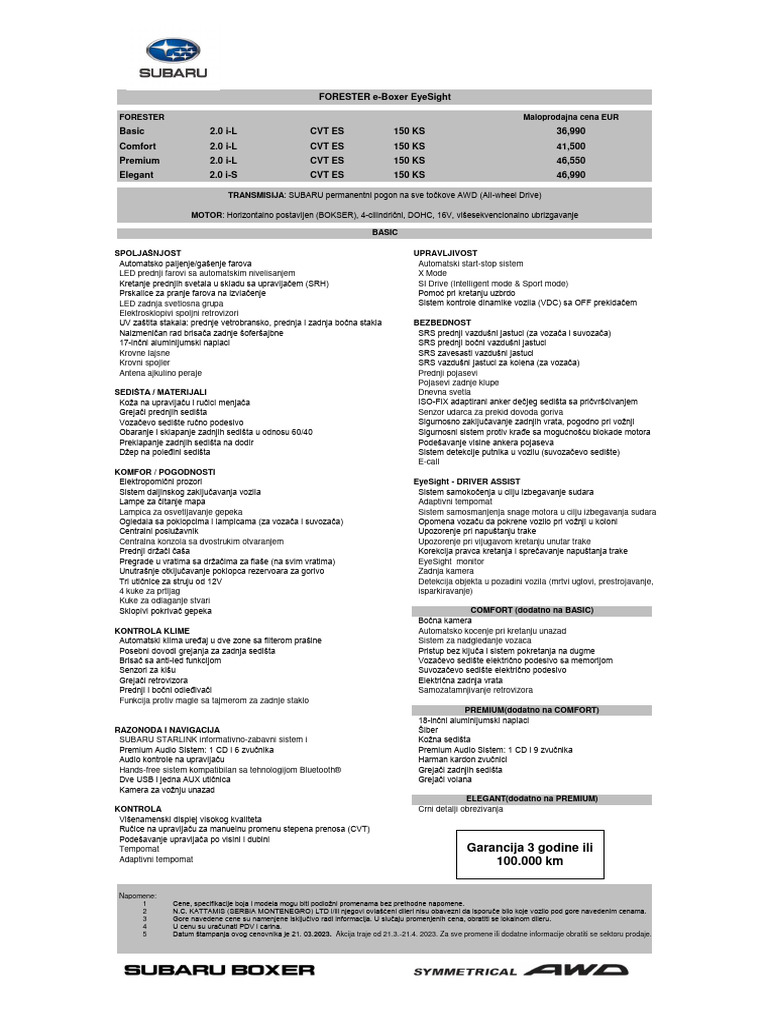 Forester Hibrid Eyesight-Pricelist My23 | PDF