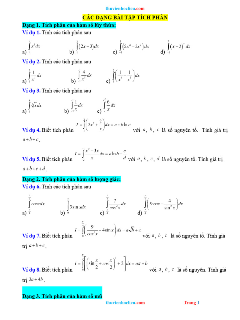 Cac Dang Bai Tap Ve Tich Phan Hay | PDF
