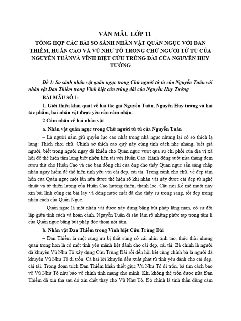 So Sanh Nhan Vat Quan Nguc Dan Thiem Huan Cao Vu Nhu To | PDF