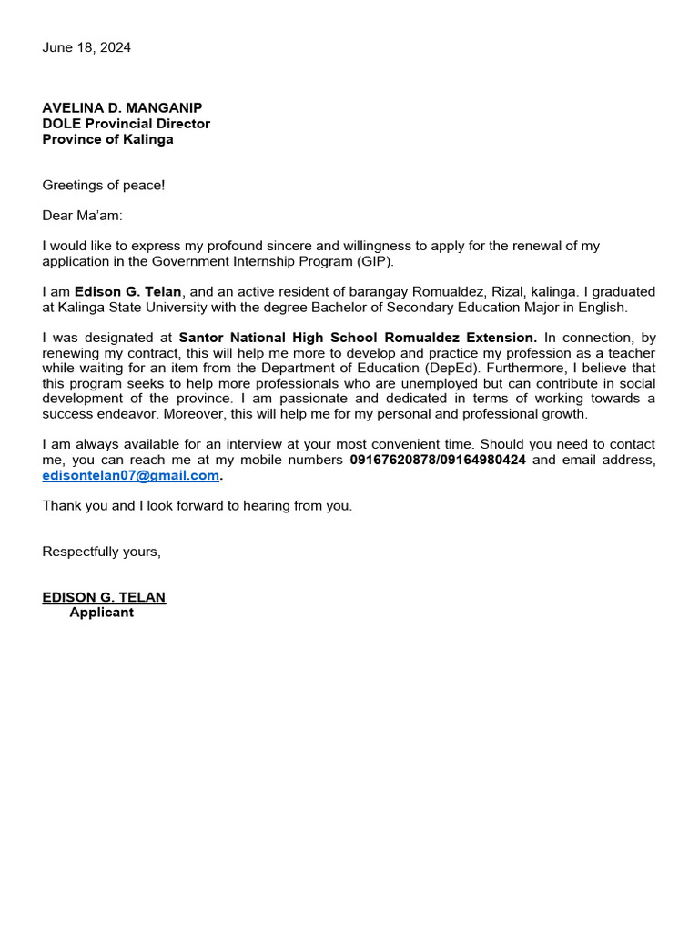 Gip Application Letter | PDF