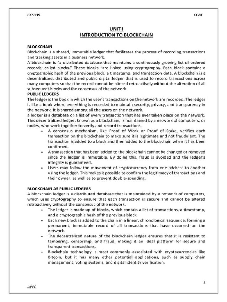 Unit 1 Blockchain | PDF