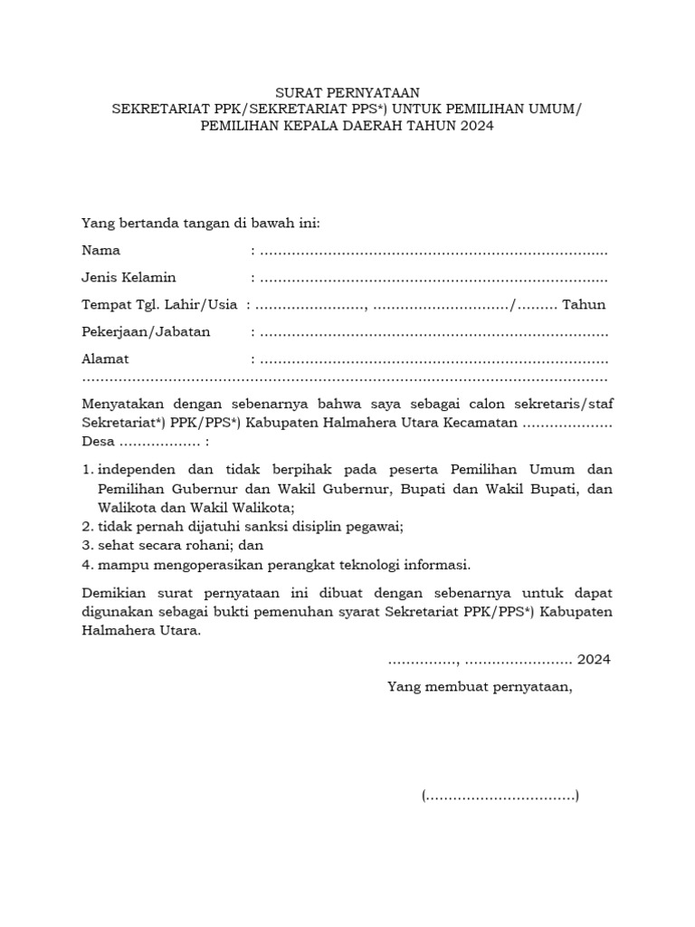 Surat Pernyataan Sekretariat PPK/PPS | PDF