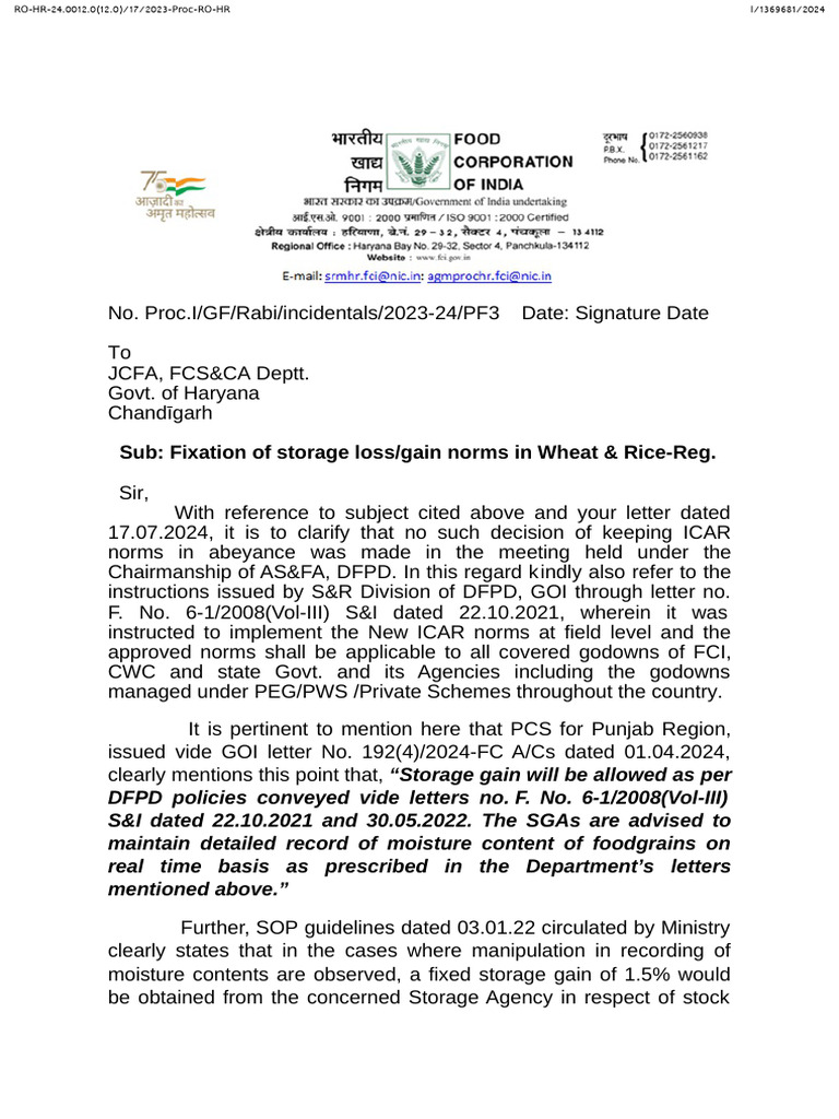 Letter Fixation of Storage Lossgain Dated 23.7.24 | PDF | Justice ...