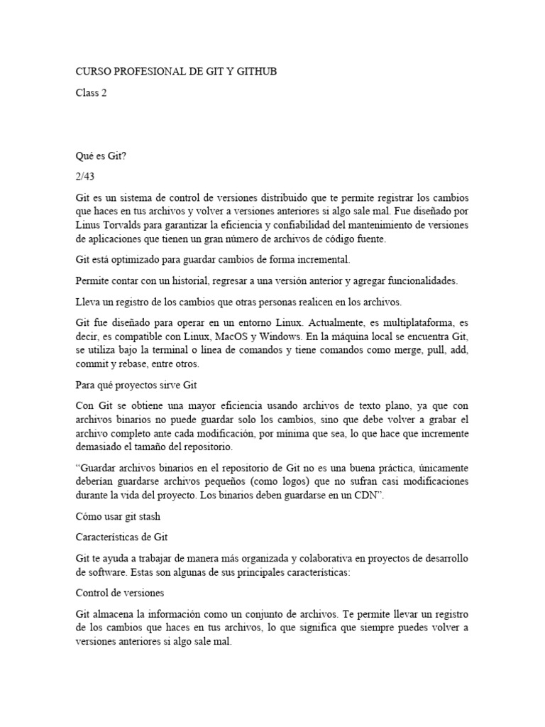 CURSO PROFESIONAL DE GIT Y GITHUB Class2 | PDF | Control de versiones ...