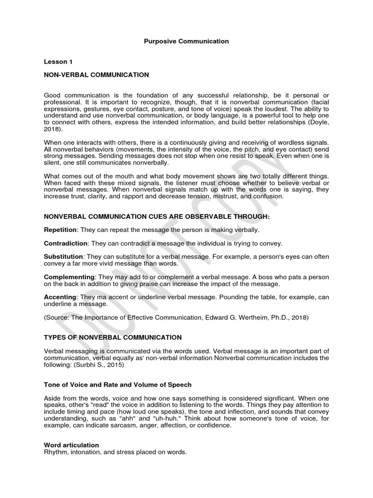 Purposive Communication Lesson 1 | PDF | Nonverbal Communication | Communication