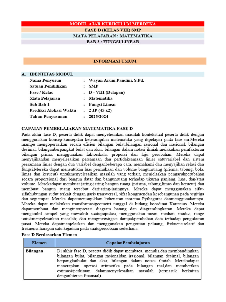 MTK Fungsi Linear VIII | PDF