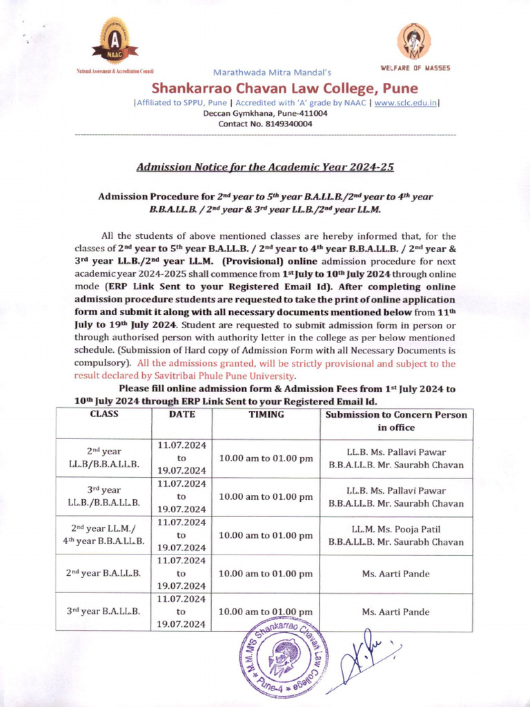 Final Admission Notice 2024-25 | PDF