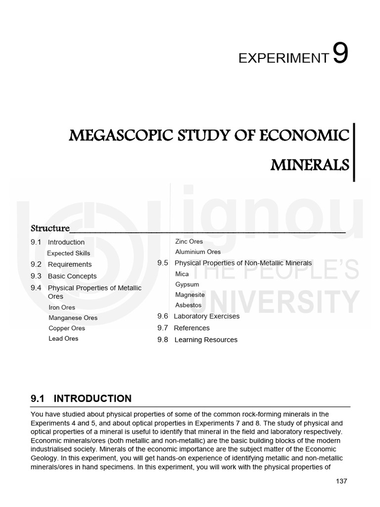 Experiment - 9 Megascopic Study of Economic Minerals | PDF | Minerals ...