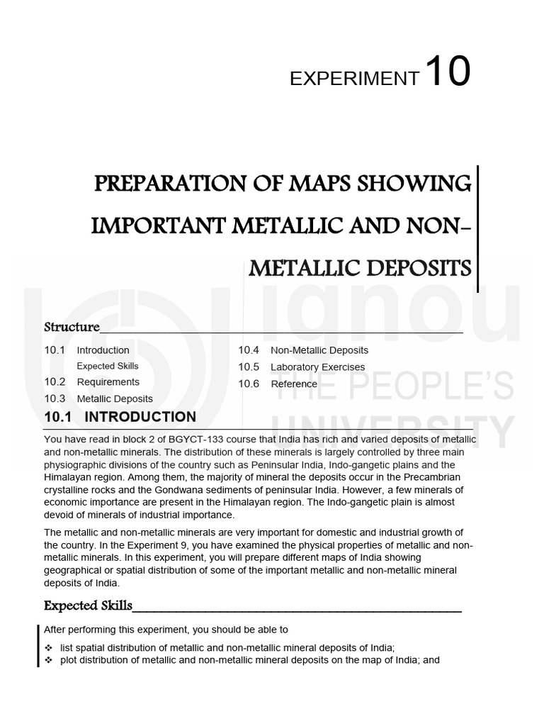 Experiment- 10 Preparation of maps showing important metallic and non-metallic deposits | PDF ...