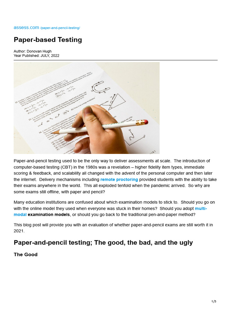 Paper and Pencil Testing Still Around | PDF | Computing