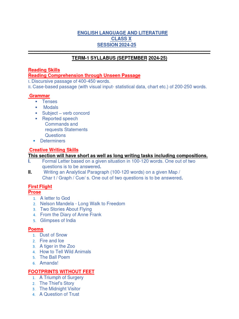 Class 10 English Syllabus 2024-25 | PDF | Linguistics | Human Communication