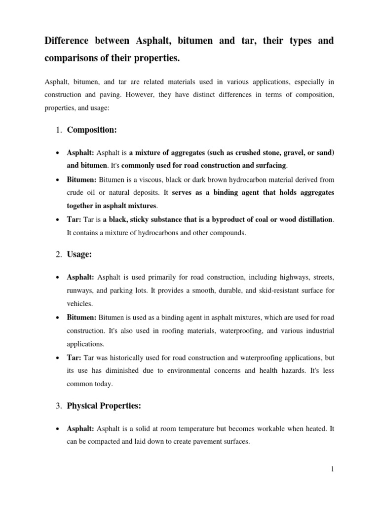 Difference Between Asphalt, Bitumen and Tar | PDF | Petroleum ... Difference Between Asphalt, Bitumen and Tar | PDF | Petroleum ...
