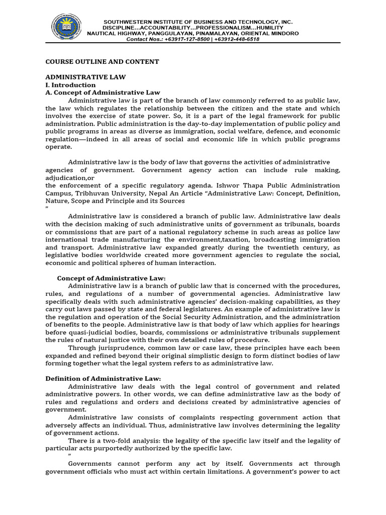 Course Outline - Content of Admin Law | PDF | Administrative Law | Rule ...