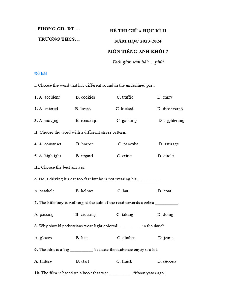 De Thi GHK 2 Global Success 7 de 3 | PDF