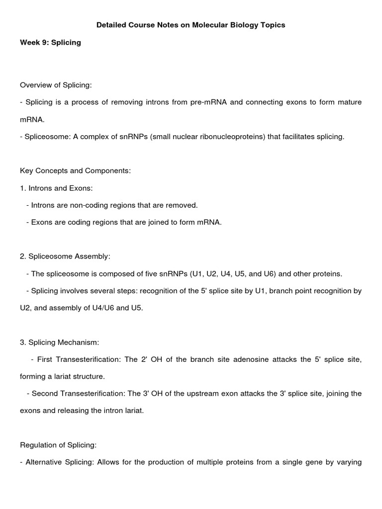 Detailed Course Notes | PDF | Rna Splicing | Messenger Rna