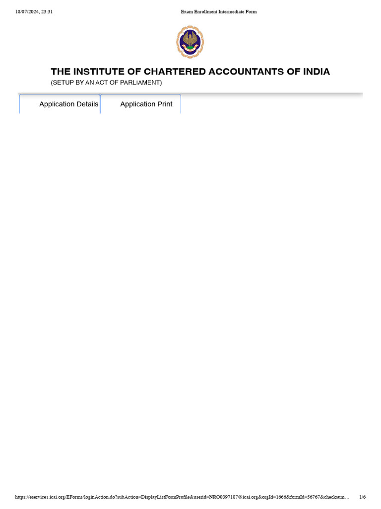 ICAI Intermediate Exam Enrollment Form | PDF