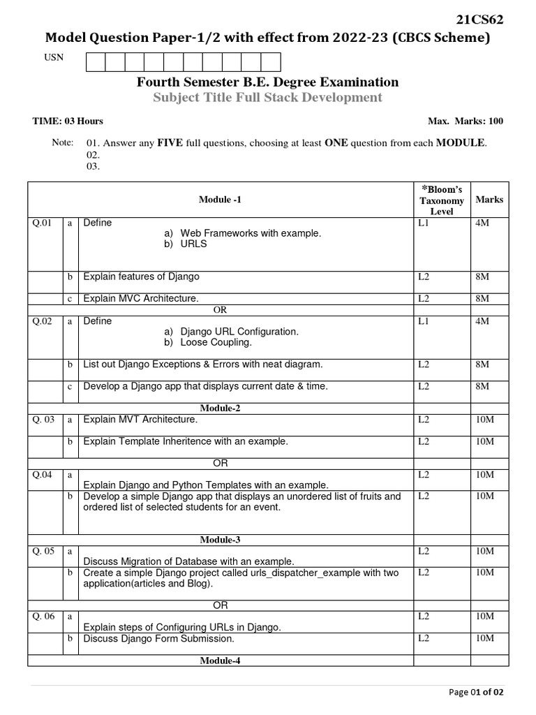 21CS62 Model Question Paper | PDF | Hypertext | Web Technology