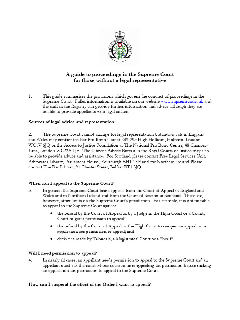 Supreme Court Appeal Guide for Non-Lawyers | PDF | Appeal | Judgment (Law)