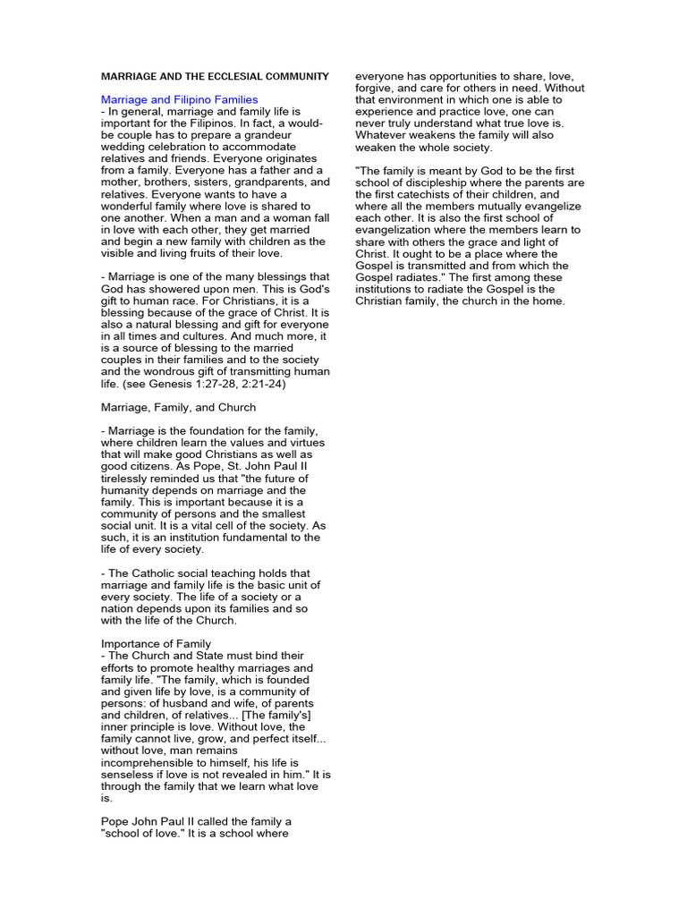 Marriage And The Ecclesial Community Pdf Love Marriage