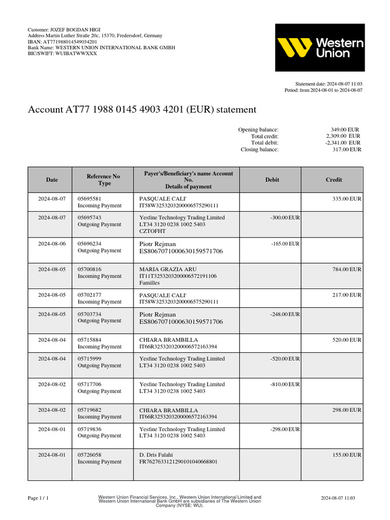 Statement Aug | PDF | Payments | Service Industries