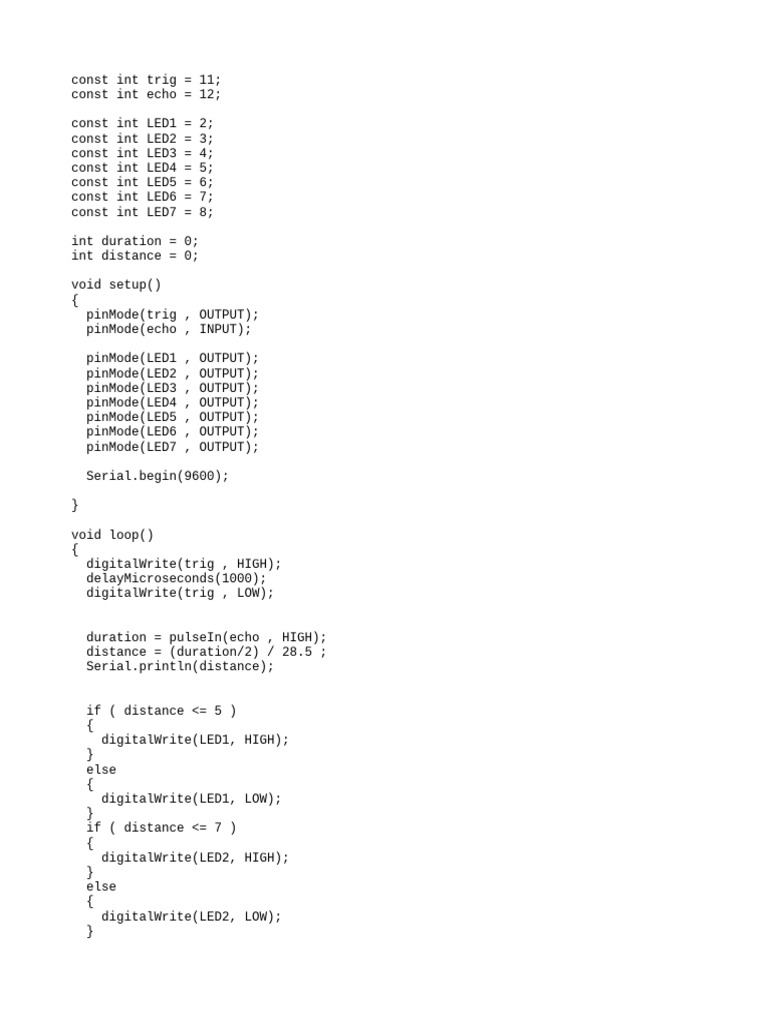 Arduino Distance Measurement with LEDs | PDF