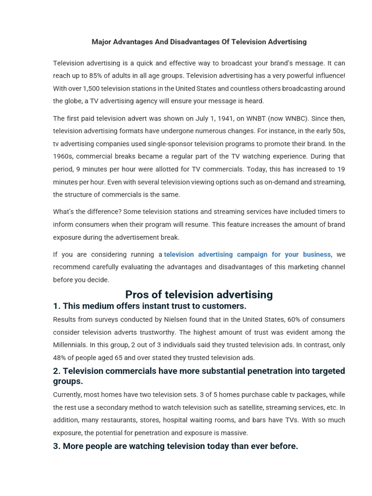 Major Advantages and Disadvantages of Television Advertising | PDF ...