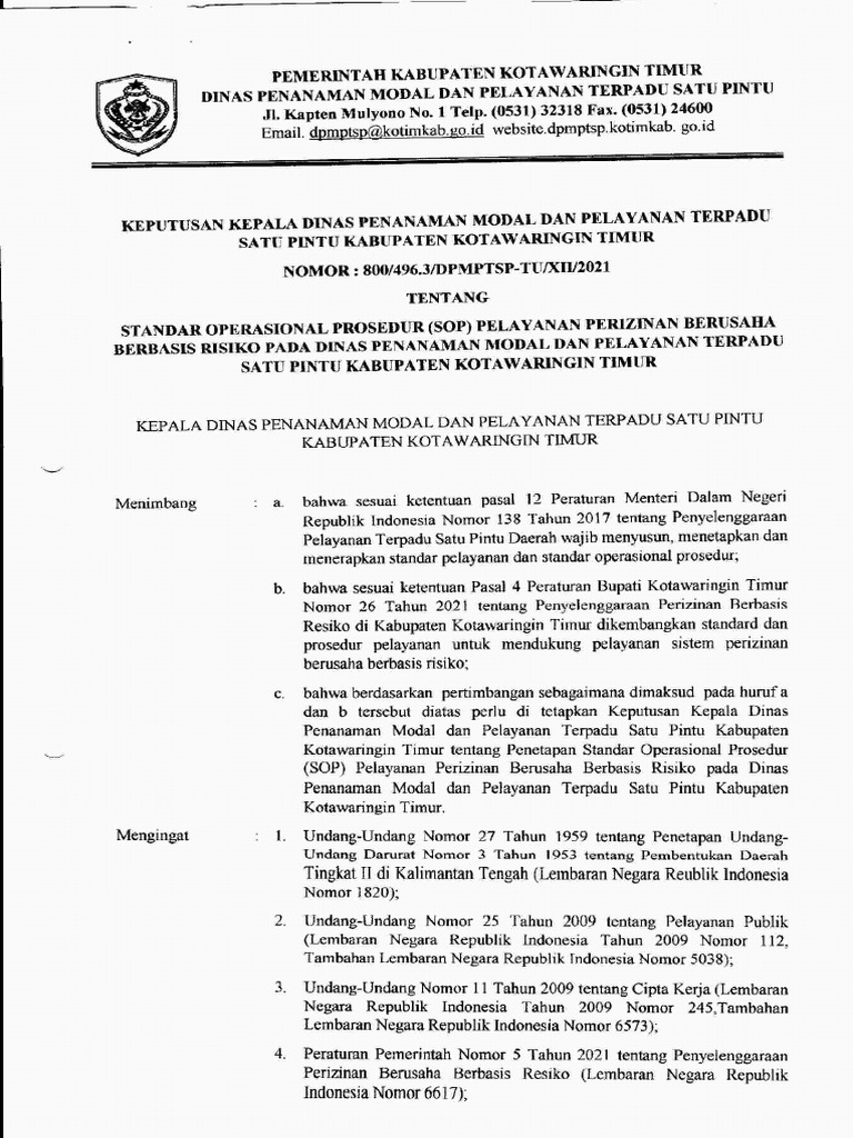 Sop Pelayanan Perizinan Oss Rba | PDF