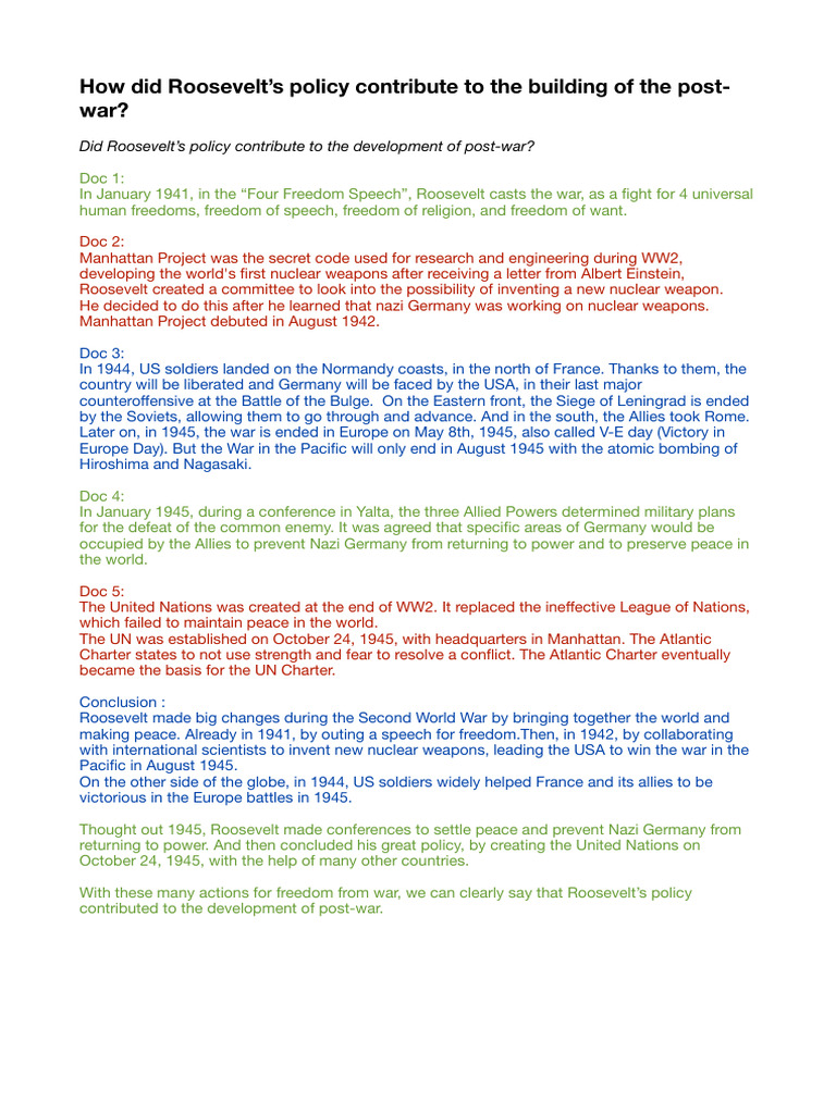 How Did Roosevelt's Policy Contribute To The Building of The Post-War ...