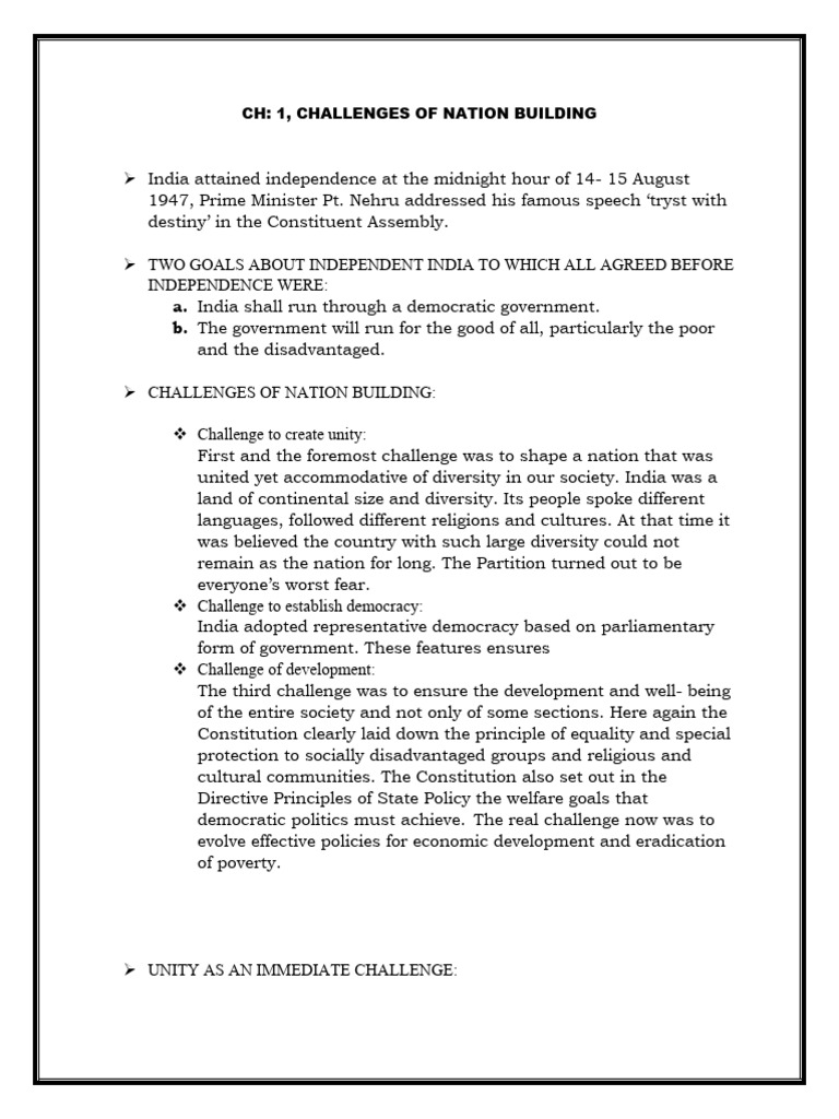 Challenges of Nation Building in India | PDF | Partition Of India ...