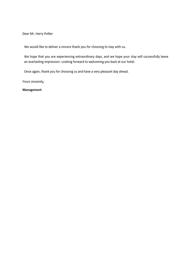 Turn Down Letter Sample For Hotel Guest Room | PDF