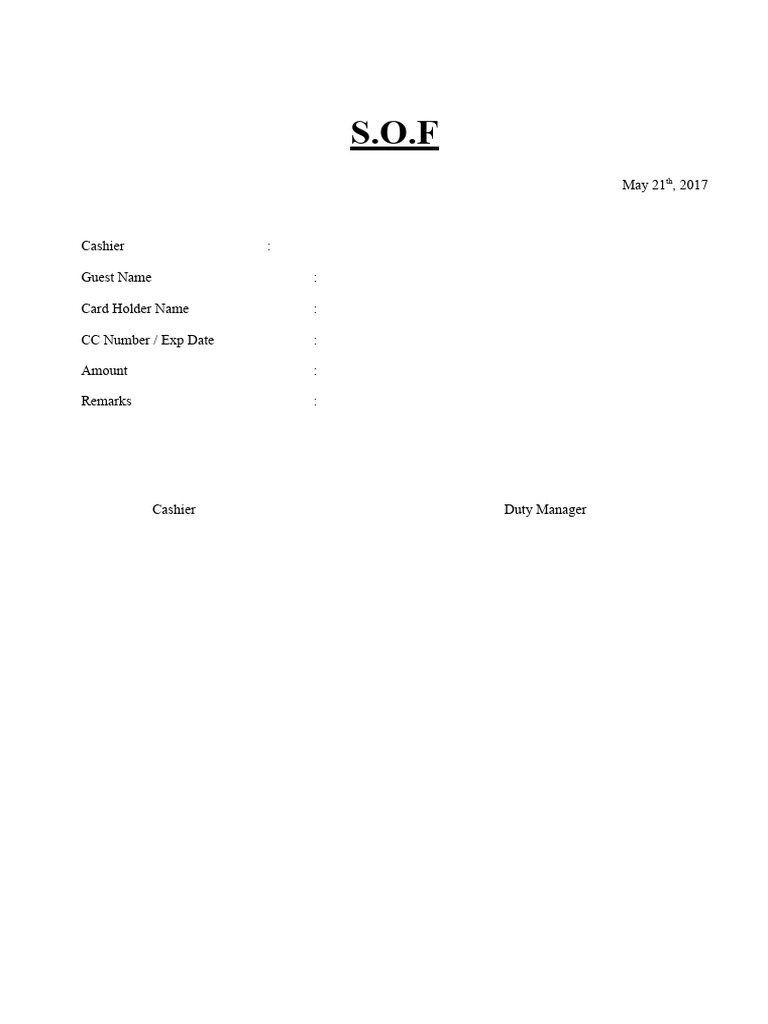 Credit Card SOF Form For Hotel | PDF
