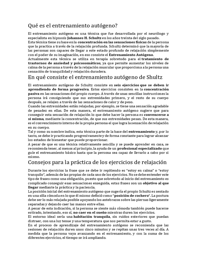 Entrenamiento Autógeno. Relajación | PDF | Sicología