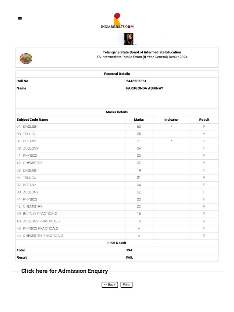 Bie-Telangana - TS Intermediate Public Exam (II Year General) Result ...
