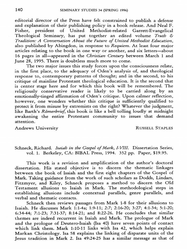 Isaiah in The Gospel of Mark I-VIII (Review) - by Richard Schneck | PDF ...