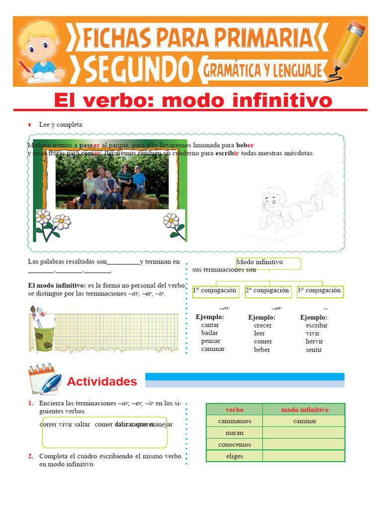 El Modo Infinitivo Del Verbo para Segundo Grado de Primaria | PDF ...