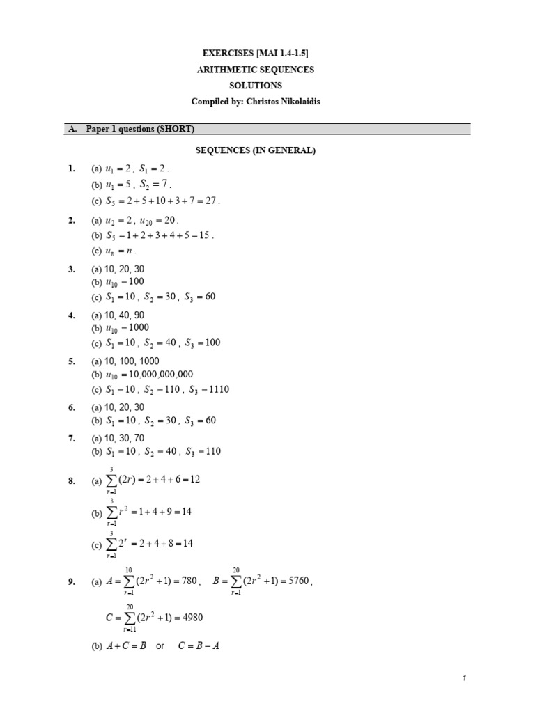 (Mai 1.4-1.5) Arithmetic Sequences - Solutions | PDF | Mathematics | Mathematical Objects