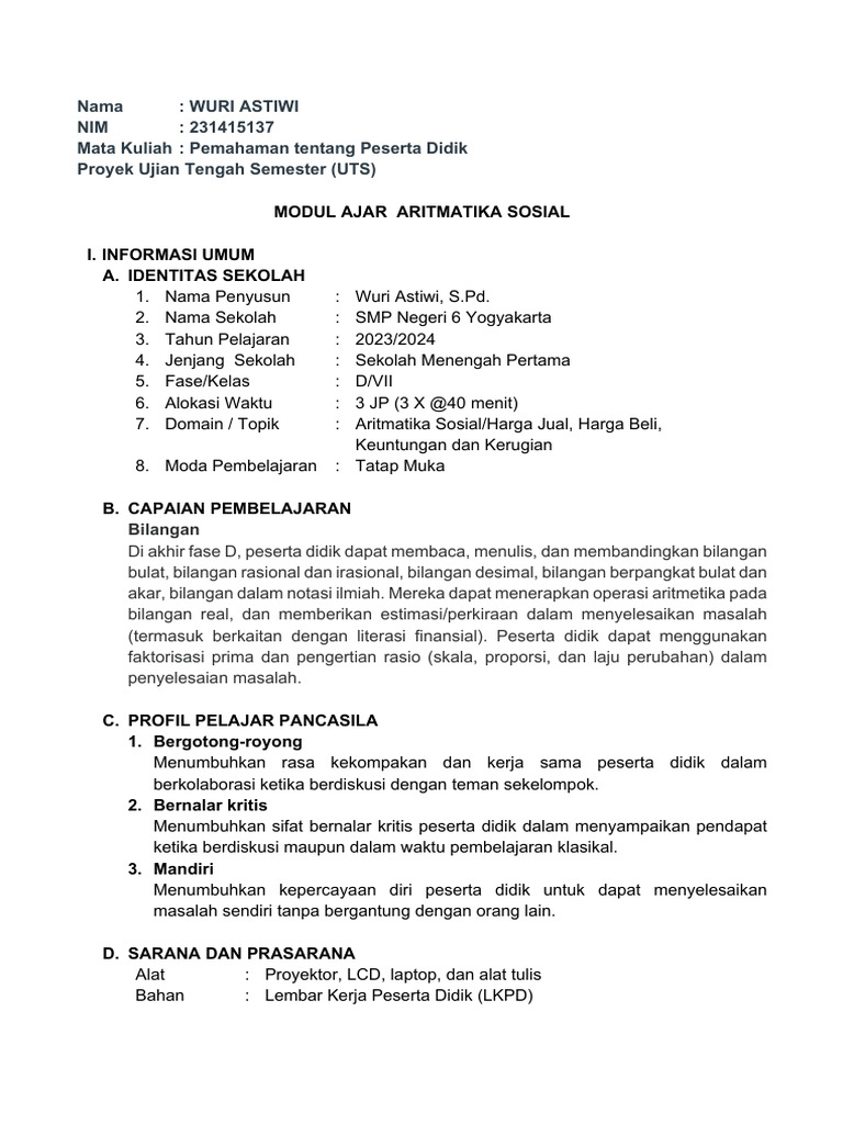 Uts PPD Modifikasi Modul Ajar | PDF | Ilmu Sosial | Seni