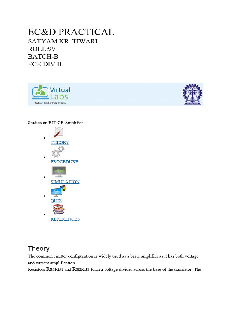 Satyam Kr. Tiwari 99, EC&D Practical | PDF | Amplifier | Capacitor