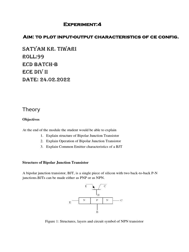 Satyam Kr. Tiwari, Roll 99, BJT EMITTER Assignment 3 | PDF | Bipolar Junction Transistor ...