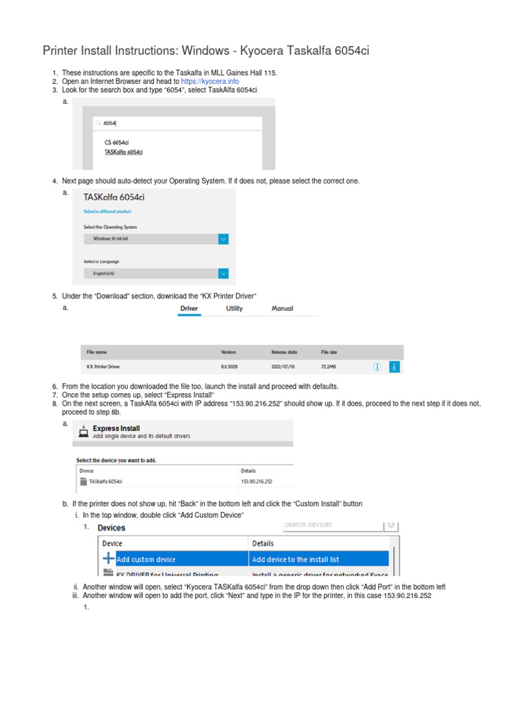 Printer Install Windows Kyocera Taskalfa 6054ci | PDF | Printer (Computing) | Computing Platforms