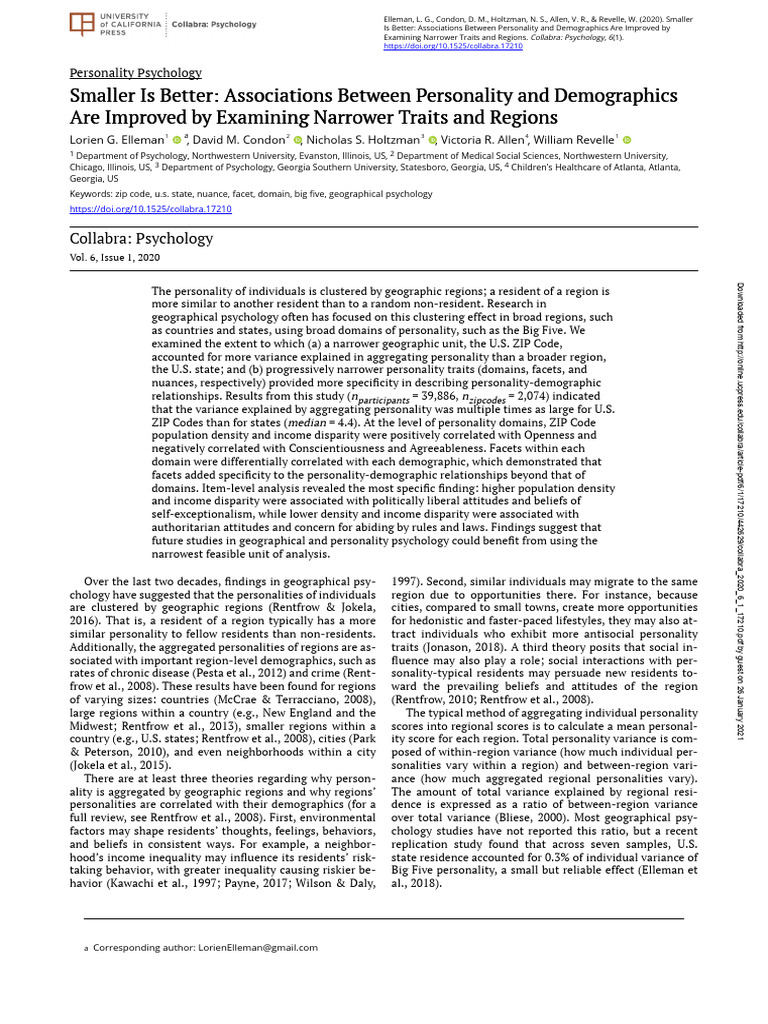 Smaller Is Better Associations Between Personality and Demographics Are ...