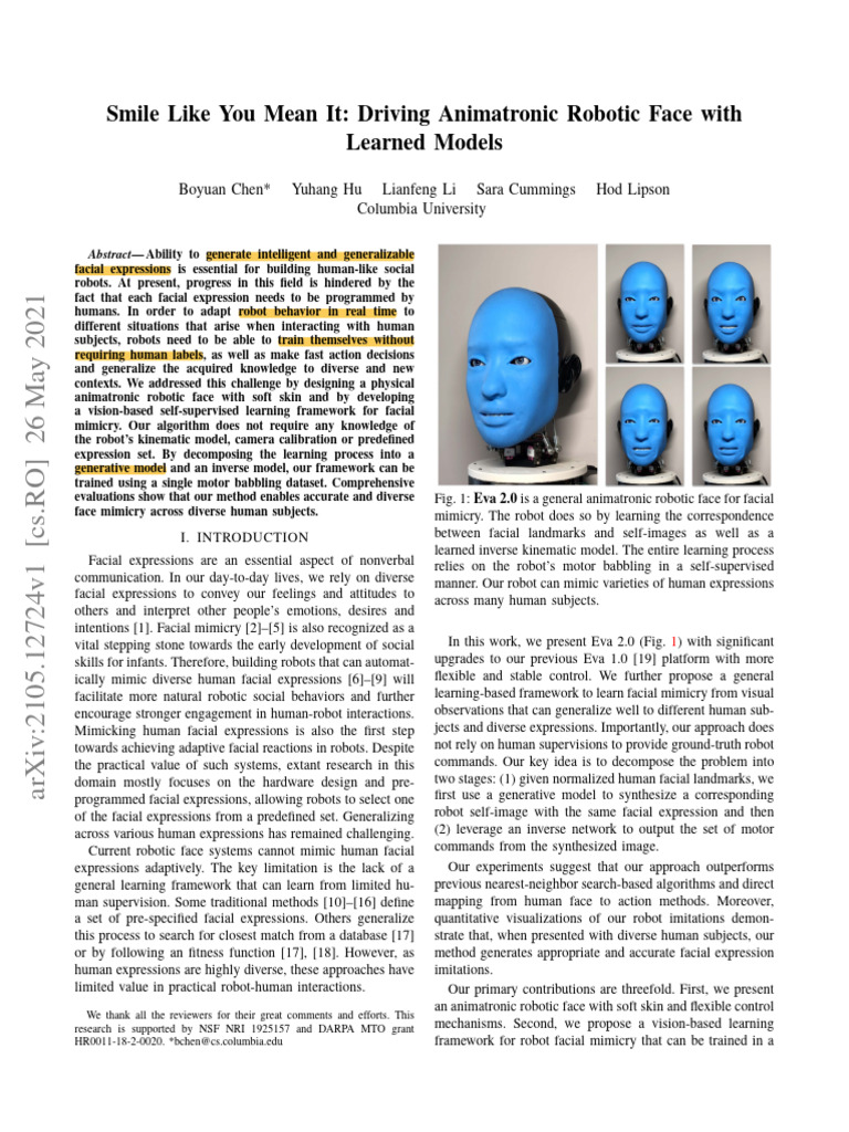 Smile Like You Mean It: Driving Animatronic Robotic Face With Learned ...