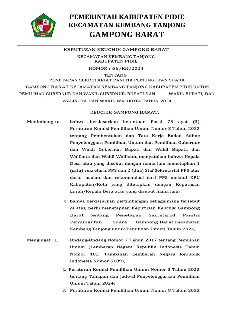Contoh Format SK Penetapan Sekret PPS | PDF
