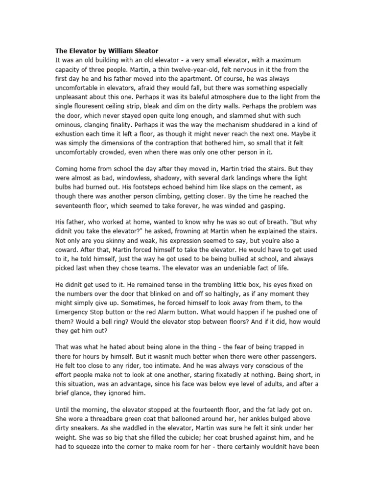 The Elevator by William Sleator | PDF | Elevator