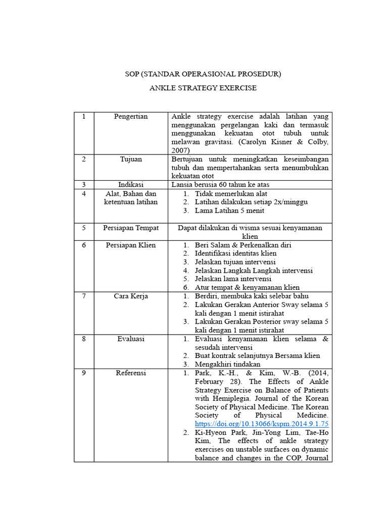 SOP Ankle Strategy Exercise | PDF | Kesehatan Holistik | Sains & Matematika